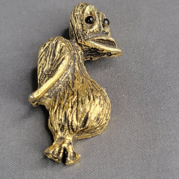 Unknown | Jewelry | Brass Ugly Duck Brooch Pin Black Beady Eyes Gold ...